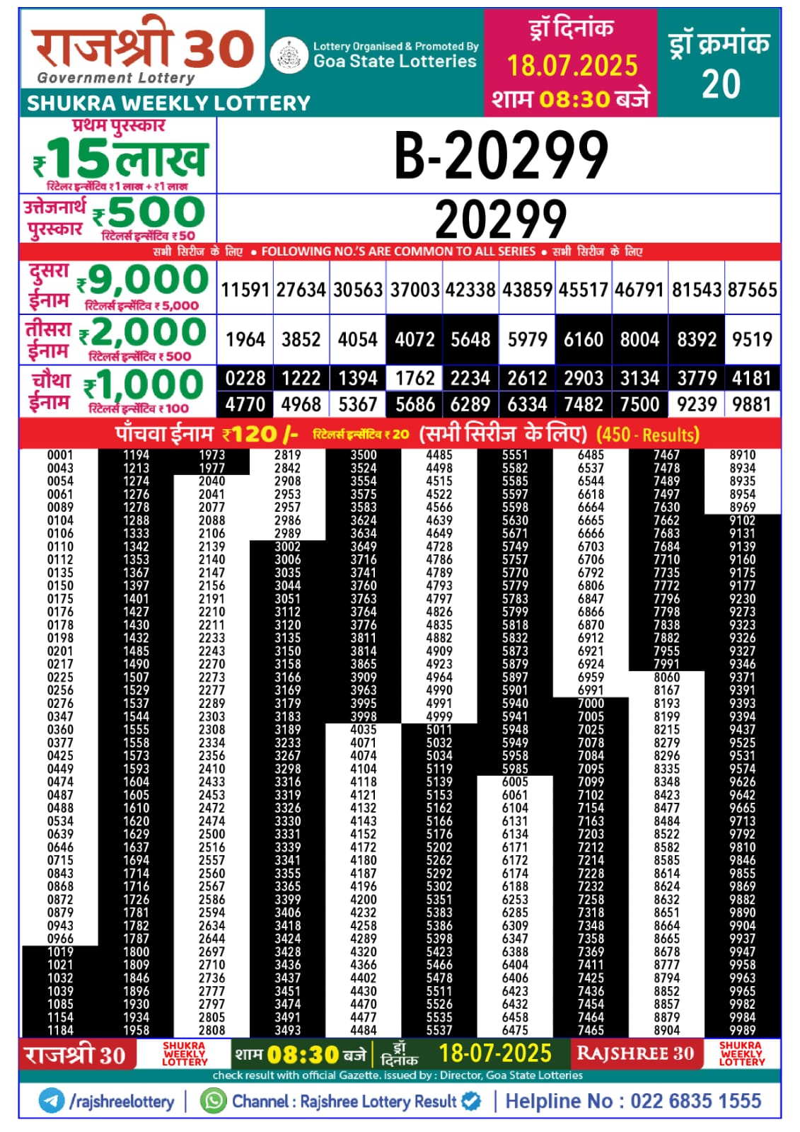 Goa Rajshree 30 Lottery Result 8:30 PM LIVE 18.07.2025: Check Today's ...